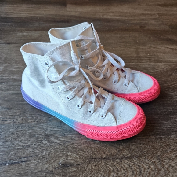 Converse | Shoes | Converse Girls Chuck Taylor All Star White Rainbow ...